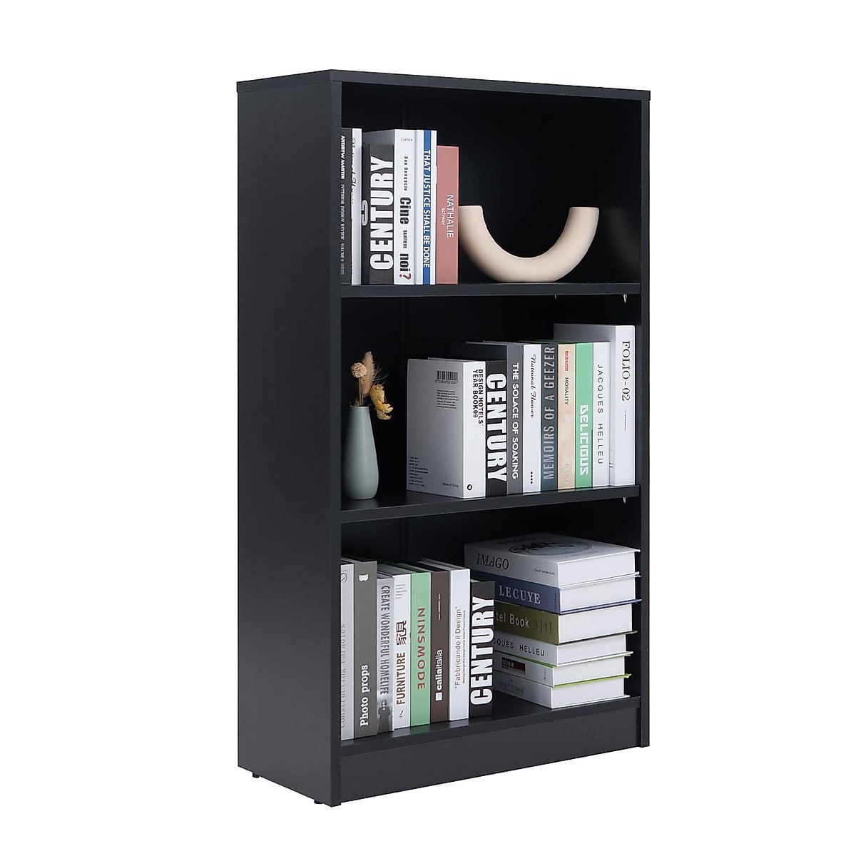 Sunon 3 Shelf Wood Bookcase Freestanding Display Shelf Adjustable Layers Bookshelf for Home Office Library Small Narrow Space (Black, 3-Layers)