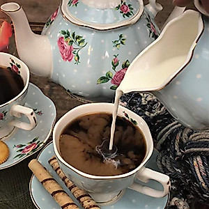 BTaT- Floral Tea Set, Tea cups (8oz), Tea Pot (38oz), Creamer and Sugar Set, Gift box, China Tea Set, Tea Sets for Women, Tea Cups and Saucer Set, Tea Set for Adults, 4 Tea Cups Set