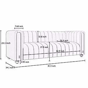 Velvet Couch Sofa Loveseat, 81.3 Wide Mid Century Modern Couch Small Spaces Love Seat Tufted Chesterfield Velvet Sofa Futon with Gold Leg, Comfy 3 Seat Deep Sofas Couches for Living Room (Orange)