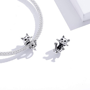 WOSTU 925 Sterling Silver Cat Kitty Charms For Bracelets For Women Fit Bracelets