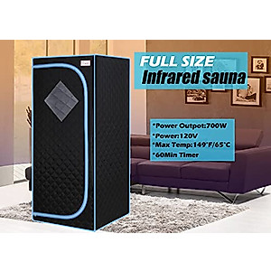 SALUSHEAT Full Size Infrared Sauna, One Person Home Sauna Spa Portable Sauna Tent with Remote Heating Foot Pad, Upgraded Chair, Black(29.1"*29.1"*66.5")