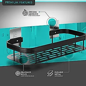 Wall Shower Caddy - Adhesive Shower Racks - Adhesive Bathroom Shelves - Shower Caddies Shelve - Rust-Proof - No Drilling - Simple Minimalistic Design - Black - 2-Pack
