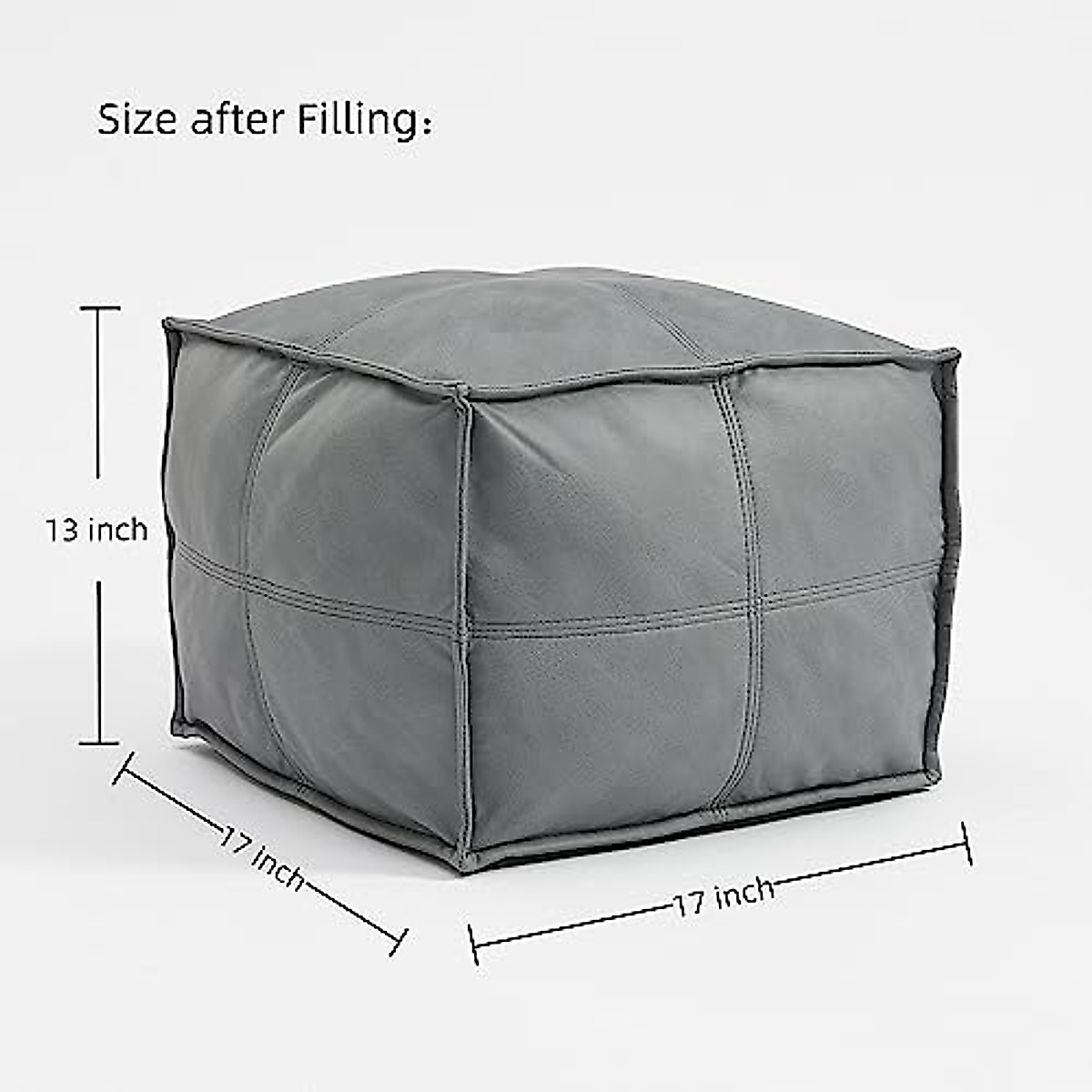 C COMFORTLAND Unstuffed Pouf Ottoman, Faux Leather Poof Cover with Storage, Square Foot Rest, Floor Foot Stools, Bean Bag Ottomans Furniture for Living Room, Bedroom Grey (No Filler)