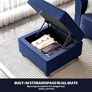 Belandi Modular Sectional Sofa Couch, U-Shaped Sleeper Couch with Reversible Chaise, Modular Sectionals with Ottomans, 6-Seat Sofa Set with Storage for Living Room, Blue