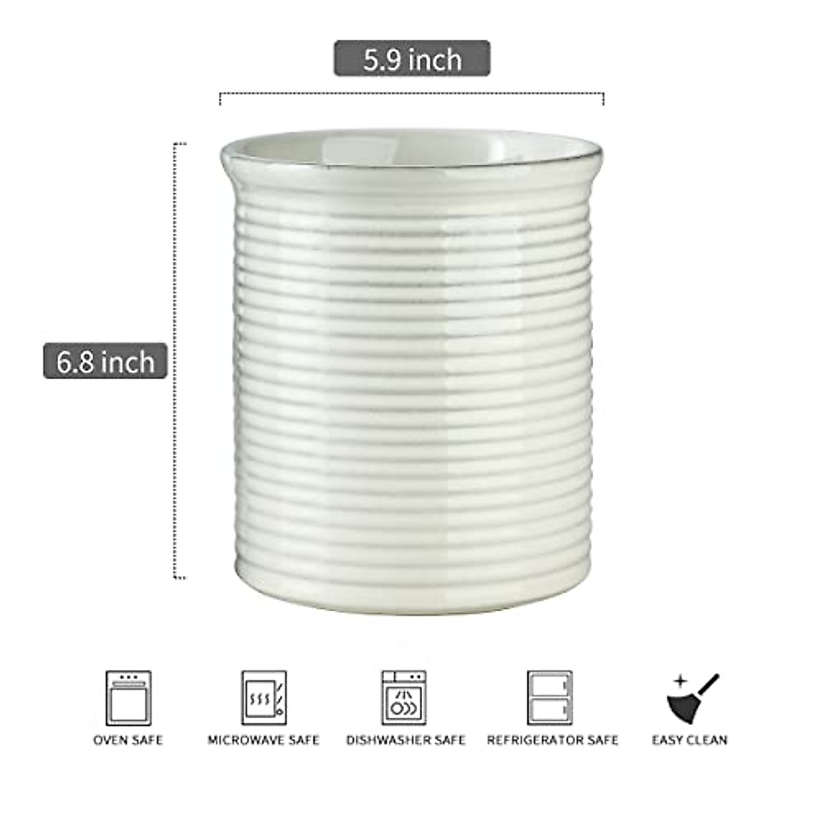 YHOSSEUN Cooking Utensil Holder, Ceramic Utensil Holder for Kitchen Counter, 6.8” Large Kitchen Utensil Holder Crock for Utensils, Farmhouse Utensil Organizer Storage Caddy