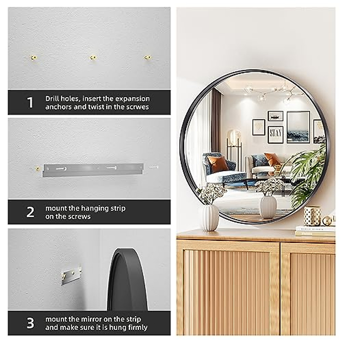 Hasipu 20×20 Inch Wall Mirror for Bathroom, Round Black Metal Frame Bathroom Mirrors, Modern Wall Mounted Vanity Mirror for Bathroom