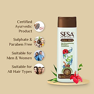 SESA Ayurvedic Strong Roots Hair Shampoo And Conditioner 200Ml Strengthening Roots Nourishes Scalp Paraben & Sulphate Free For Men & Women, 6.76 oz