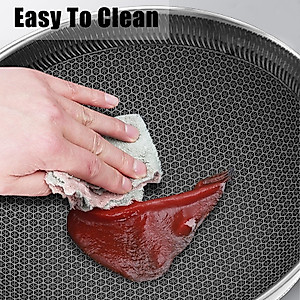 BigNoseDeer Wok Pan With lid Hybrid Nonstick 12.5Inch Honeycomb work With Handle Woks & Stir-Fry Pans Nonstick PFOA Free Cookware Suitable for Induction Ceramic Electric and Gas Cooktops