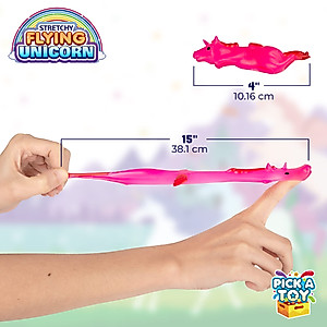 Pick A Toy Unicorn Favor Toys for Girls and Boys, 24 Pcs Rubber Finger Flicker Stretchy Slingshot for Kids, Birthday Goodie Bag, Unicorn Party Favors, Classroom Treasure Chest Treats