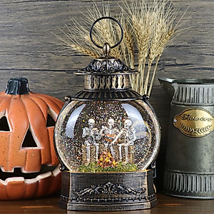 DRomance Halloween Skeleton Snow Globe Lantern with 6H Timer Battery Operated USB Powered Lighted Water Glitters Bronze Canteen Shaped Snow Globe Halloween Decoration Children Gift(6 x 3.2 x 11 Inch)