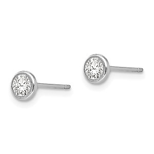 14K White Gold 4mm Set Cubic Zirconia CZ Stud Earrings
