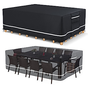 Outdoor Furniture Covers Waterproof, 600D Heavy Duty Patio Furniture Set Cover Outdoor Table and Chair Covers, 110"x84"x28" Rectangular Patio Covers for Outdoor Furniture, Black with White Border