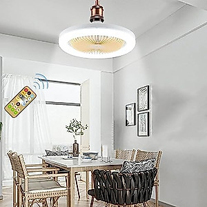 shyliey Low Profile Ceiling Fan Light with Remote Control 2-in-1 Multifunctional Round Modern Dimmable Electric E27 Ceiling Fan Kit with Lights for Home Bedrooms Kitchen Office (Yellow)