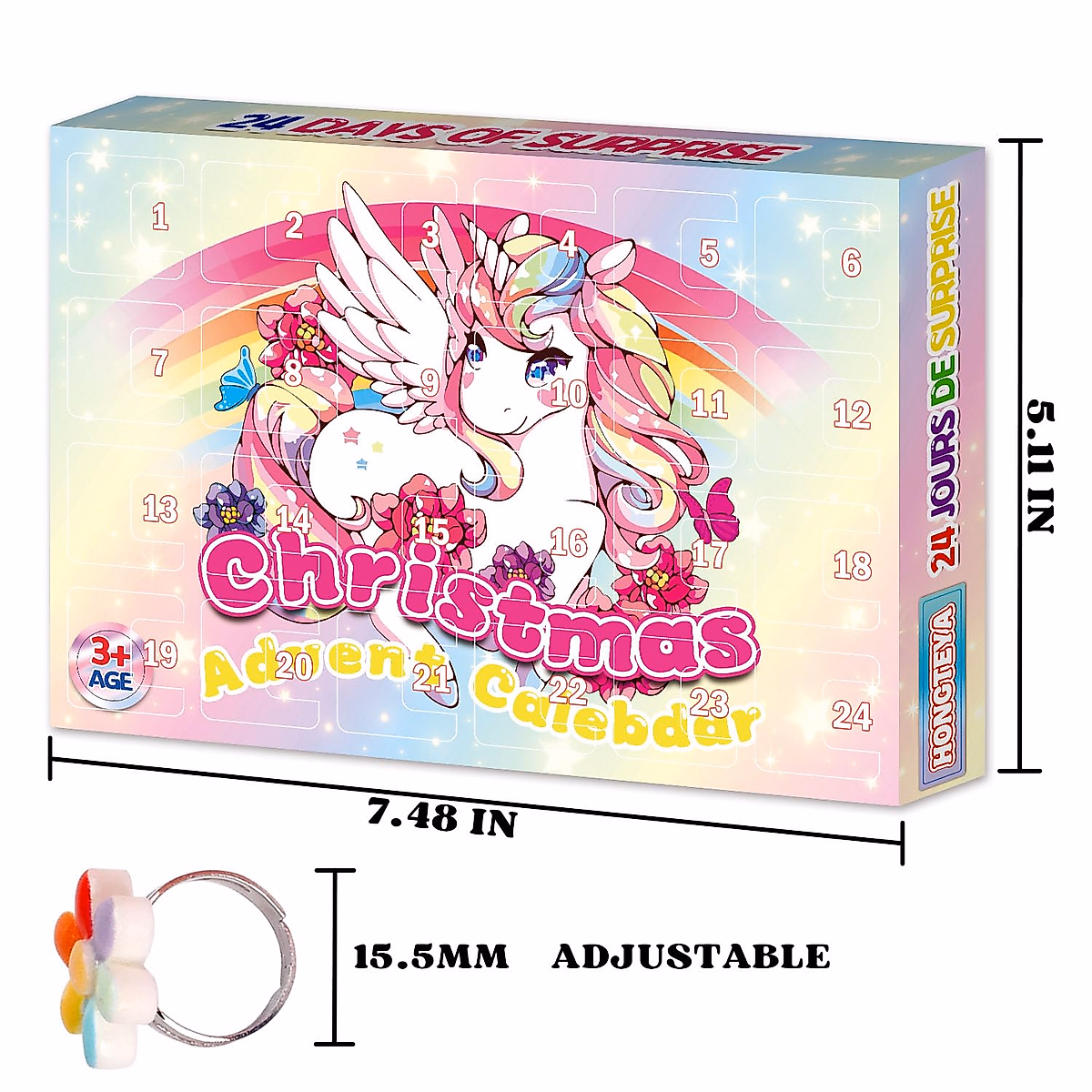 Advent Calendar 2023 Girls Kids 24 Days Christmas Countdown, Adjustable, No Duplication Little Girls Jewelry Ring Gifts Girl Toys for age 3-4-5-6-7-8-12 Christmas Advent Calendar Ornament