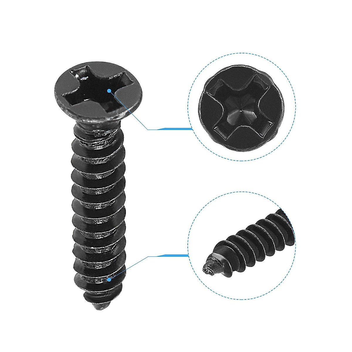 uxcell M3 x 16mm Wood Screws Phillips Flat Head Carbon Steel Self Tapping Screws Black 200pcs
