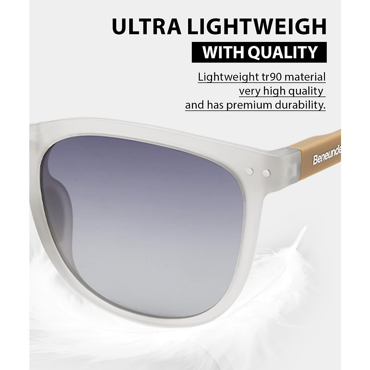 BENEUNDER Polarized Sunglasses for Men Women, Ultra Lightweight Folding Sunglasses, UV400 Protection Acetate Frame Sunglasses with Organizer, Grey Coconut