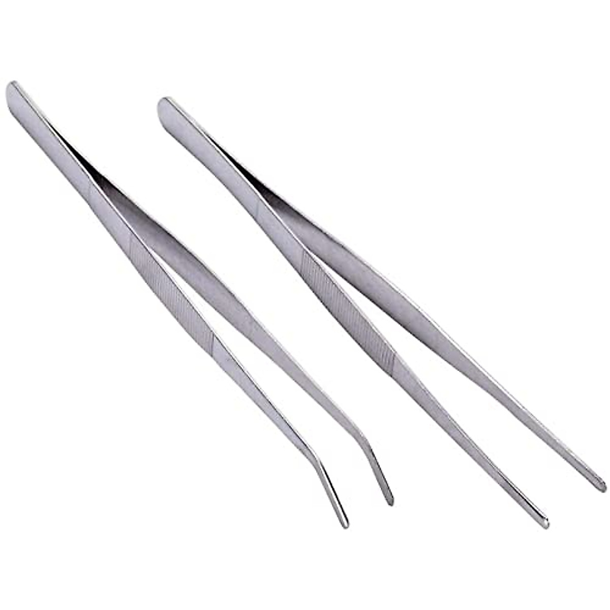 Dzrige 7.1 Inch Stainless Steel Tweezers Feeding Tongs for Aquarium Fishtank Reptile Lizards Gecko Spider - Straight and Curved (2Pcs)