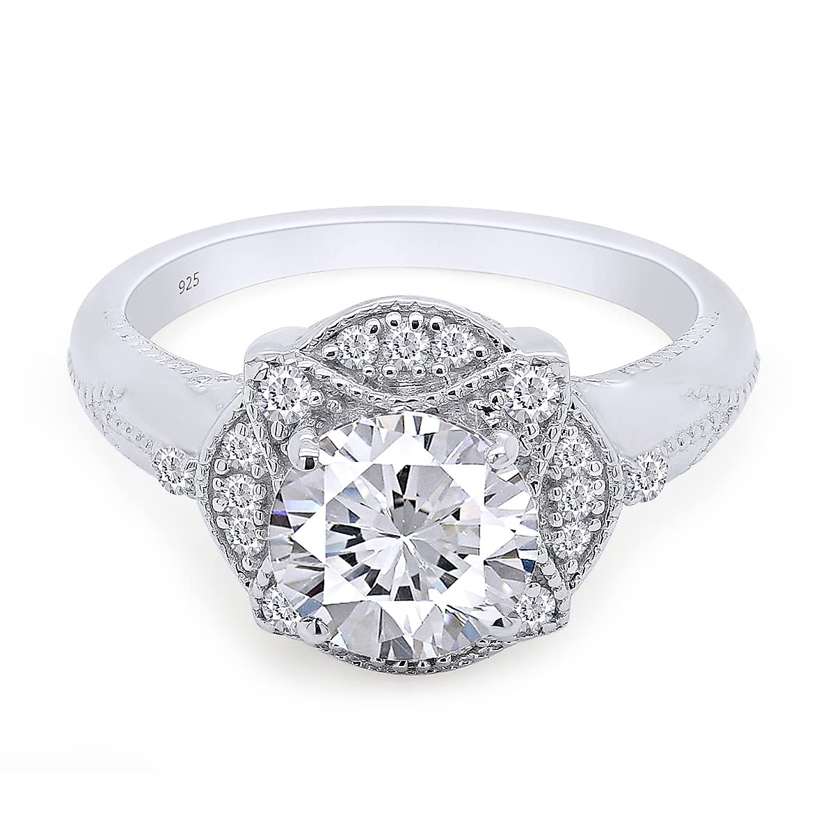 SAVEARTH DIAMONDS 1 3/4 Carat Round Cut Lab Created Moissanite Diamond Halo Engagement Wedding Band Ring In 14K White Gold Over Sterling Silver Jewelry For Women (1.75 Cttw) Size- 4.5