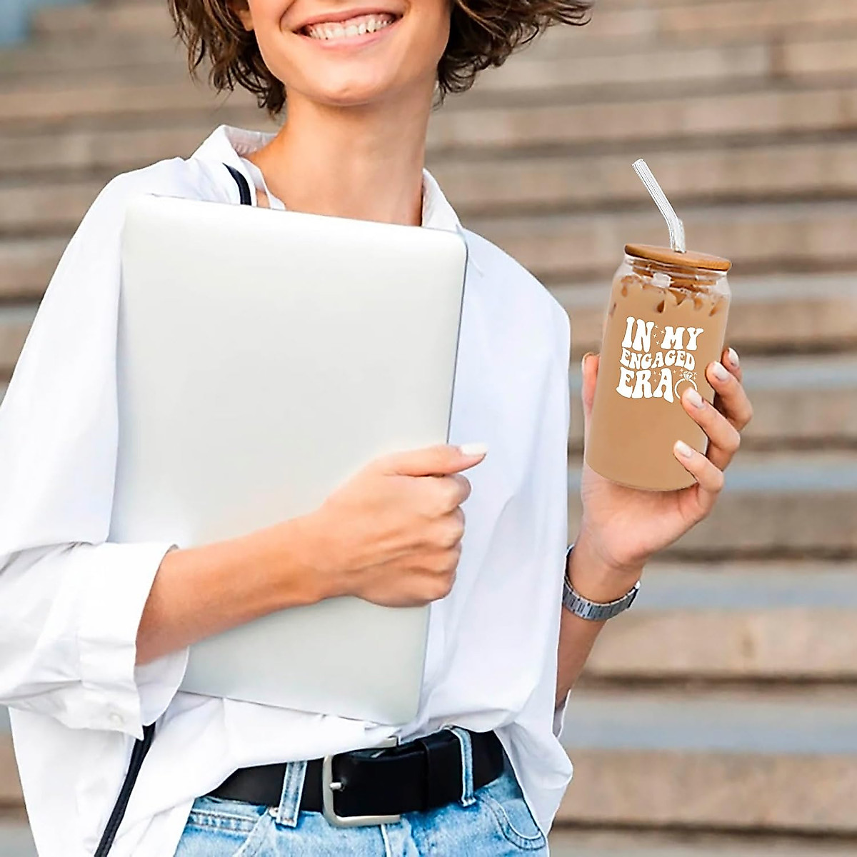 CHICKOR In My Engage Era 16 oz Coffee Glass Mug - Engagement Gifts For Women, Her - Funny Newly Engaged Gifts Ideas For Singer Merch Fans - Congratulations On Your Engagement