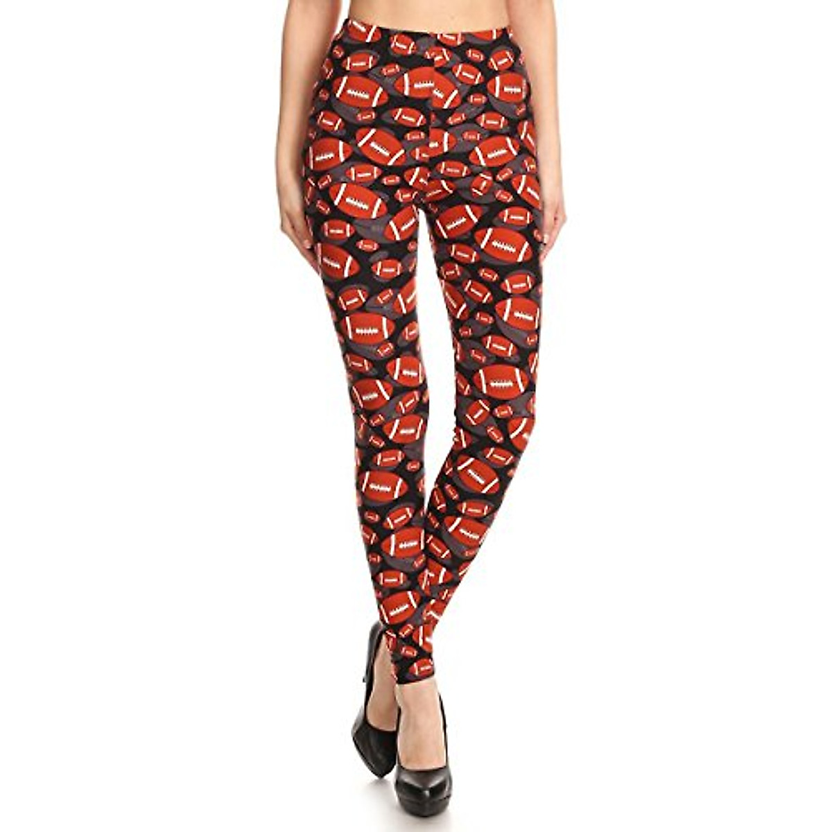 Leggings Depot High Waisted Camouflage & Multiple Print Leggings for Women-Full Length-R866, American Football, One Size