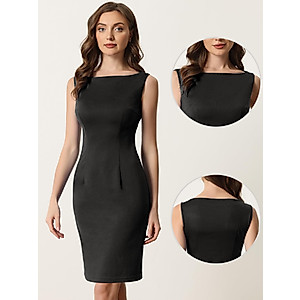 Allegra K Sleeveless Sheath Dress for Women's 2024 Boat Neck Teacher Casual Office Dresses X-Large Black
