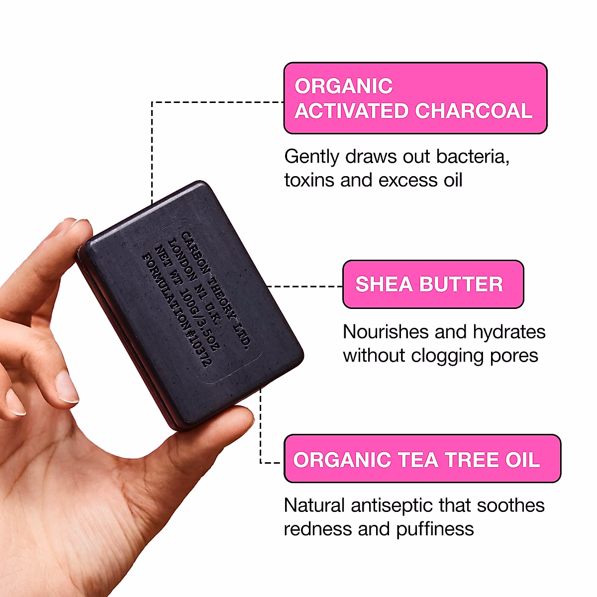 Carbon Theory | Charcoal & Tea Tree Oil Facial Cleansing Bar in Resealable Travel Pack | 100g