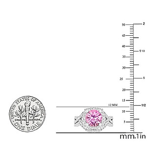 Dazzlingrock Collection 8 mm Round Lab Created Pink Sapphire & White Cubic Zirconia Women Split Shank Halo Wedding Ring Set, Sterling Silver, Size 6