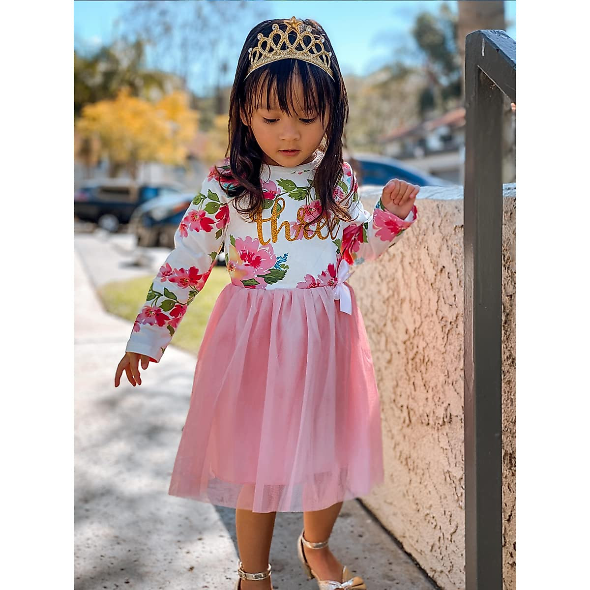 3rd Birthday Girl Outfit Three Year Old Birthday Outfit Girl (Pink Long, 3T)