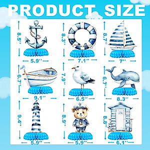 Celee 9 Pack Nautical Party Honeycomb Centerpieces for Kids' Nautical Birthday Decorations and Baby Shower Supplies - Cute Nautical Table Toppers for Nautical Theme Party