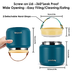 Insulated Food Jar,24 OZ Leakproof Soup Thermos for Adults with 2 Detachable Handle,Stainless Steel Wide Mouth Vacuum Thermal Insulated Food Container for Hot & Cold Food with Portable Lid(Dark Green)