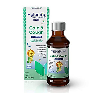 Hyland's Naturals Cold Medicine for Kids Ages 2+, Nighttime Cough Syrup, Decongestant, Allergy & Common Cold Symptom Relief, 4 Fl Oz