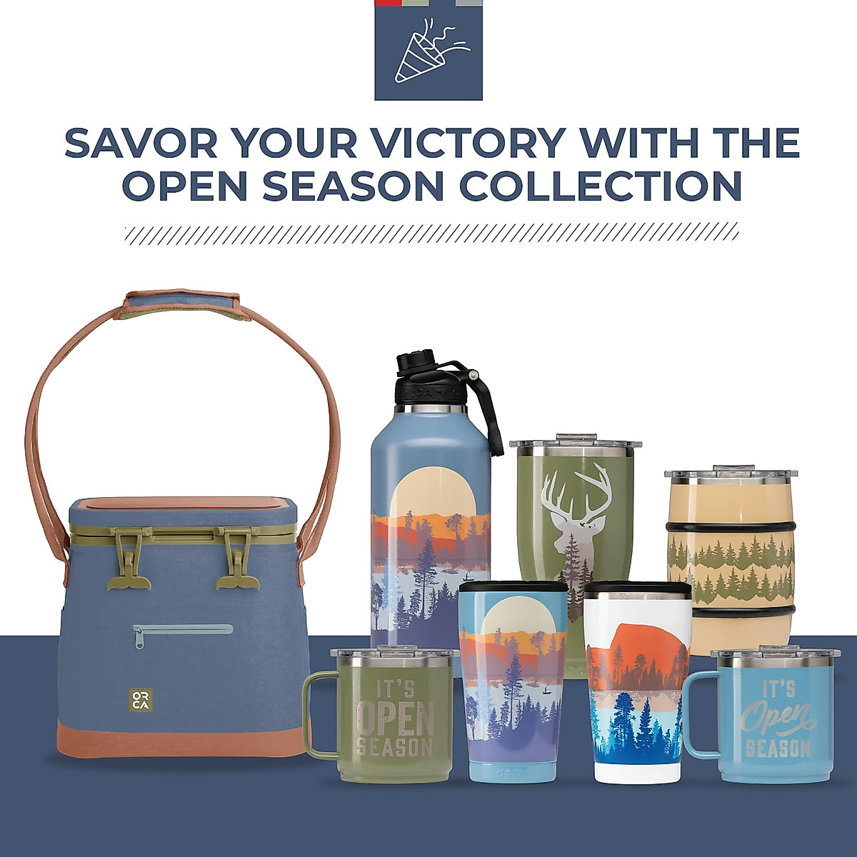 ORCA Camper 16 oz Stainless Steel Insulated Coffee Mug with Handle | Thermos Style Temperature Insulation, Portable Tumbler Cup with a Clear Lid, Home Essentials — Open Season Dark Green Print