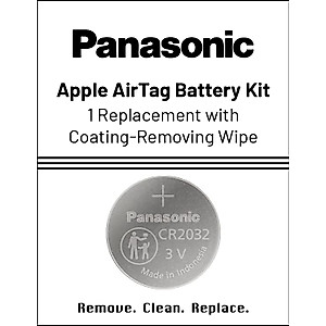 Panasonic AirTag Battery Kit, Size CR2032 with Bitterant Coating-Removing Wipe, Apple-Approved OEM Replacement for AirTag