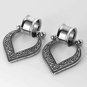 TBOSEN 2 pcs Variety Of Styles Surgical Stee Earrings Gauges Tunnels Plug Kit Dangle Ear Plugs Stretching Kit Piercing Plug 2g - 1 inch