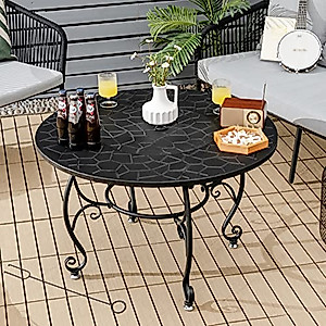 Giantex Fire Pit Table 4-in-1 Outdoor Dining Table, 36 Inch Multifunctional Metal Round Patio Table, Wood Burning Fire Pits with Cover, Grill Grate, Poker for Garden, Poolside, Backyard Fireplace