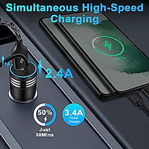 Android Car Charger Type C Samsung Car Charger Fast Charging for Samsung Galaxy A14/A04S/A53 5G/A13/A03S/S23/S23 Ultra/S23 Plus/S22/S21fe/S20/Z Flip4/Z Fold4/A12/A32, 3.4A Car Adapter+3ft USB C Cable