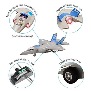 Vokodo Army Air Force Fighter Jet F-22 Toy Military Airplane Friction Powered 1:16 Scale with Fun Lights and Sounds Pretend Play Quality Kids Action Bomber Aircraft Great Gift for Children Boys Girls