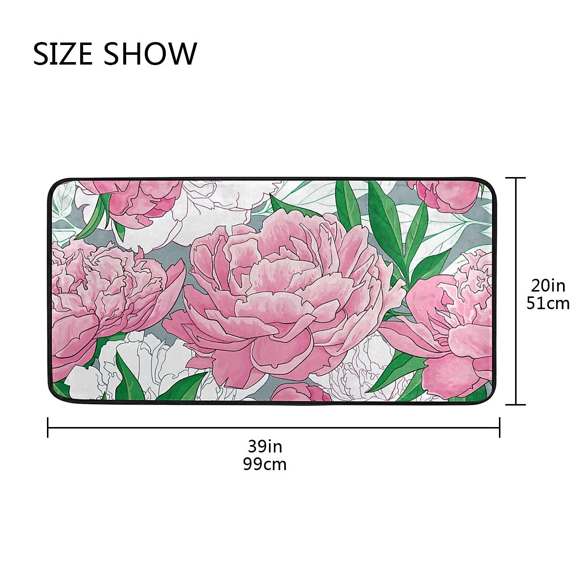 HUSSRITY Pink Peony Flowers Kitchen Rugs Cushioned Anti-Fatigue Comfort Floor Mat Non Slip Kitchen Mat Runner Rug for Sink Office Laundry (39"x20")