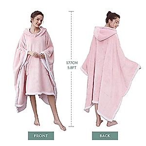 netoolen Wearable Blanket Poncho Women, 66 x 80 inches Blanket Hoodie Cape with Pockets, Dual- Used Keep Warm Cozy Sherpa Fleece Oversize Sweatshirt Throw for Home Office Couch Outdoor, Pink