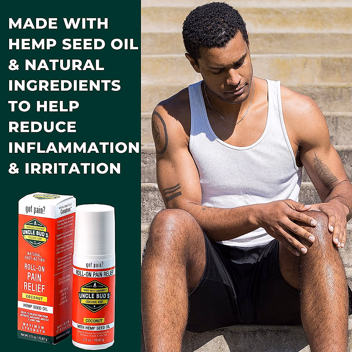 Hemp Oil 2-Pack Uncle Bud's Topical Roll On Pain Reliever, Hemp Oil for Pain Reduction, Stress Support, Achy Muscle Relief, Fast Acting, Anti Inflammatory