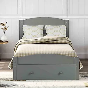 Platform Twin Bed Frame with Storage Drawers, Wood Platform Bed Frame with Headboard for Kids/Teens/Adults, Camas Mattress Foundation/Wood Slats Support/No Box Spring Needed/Easy Assemble (Gray)