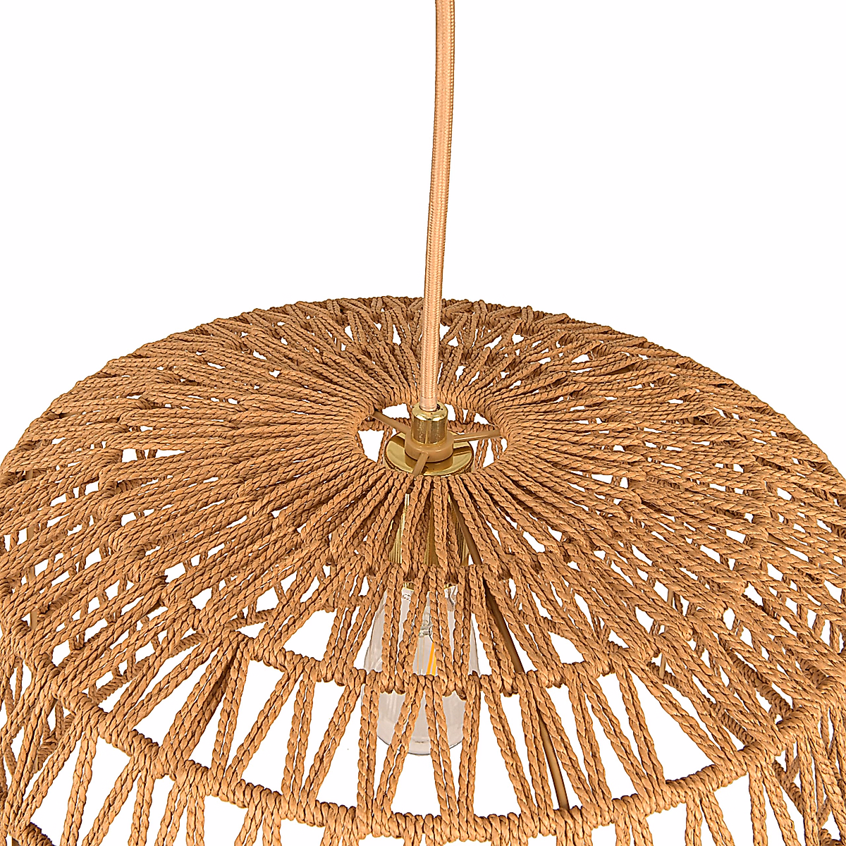Creative Co-Op Open Weave Metal and Paper Rope Ceiling Light, Natural and Brushed Gold