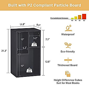VECELO Small Bookshelf, 3 Cube Shelf, Fits Tallest Hardcovers, Horizontal Available, Modern Storage Organzier for Small Spaces, Matte Black