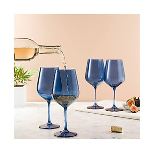 Godinger Wine Glasses, Red Wine Glasses Set, Crystal Wine Glass Cups, Drinking Glasses, Set of 4, Navy, 19.5oz - Made in Europe