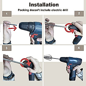 EASYDRILL 3Pcs Hand Mixer Attachments Set for Electric Drill,Stainless Steel Kitchen Mixer Handheld Attachments Set 7.5inch for Electric Drill Dishwasher Safe(1 Beater, 1 Dough Hooks, 1 Balloon Whisks)