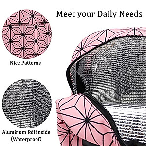 Lopbraa Large Lunch Bags for Women and Men Teen Tote Insulated Reusable Anime Thermal Lunch Box Picnic Travel for School Office Work, Pink