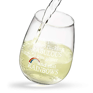 Funny Wine Glass Gift for Women 15Oz, Please I’m So Fabulous I Pee Glitter Stemless Wine Glass, Unique Inspirational Gifts for Women Best Friends Sisters BFF Girlfriends, Birthday Christmas Gifts