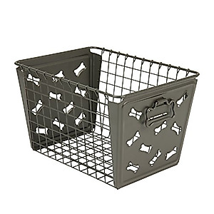Spectrum Diversified Macklin Basket Steel Storage Bin Bone Design, Pet Accessory Organizer with Rust-Resistant Finish, Dog Toy Organization & Storage, Medium, Industrial Gray