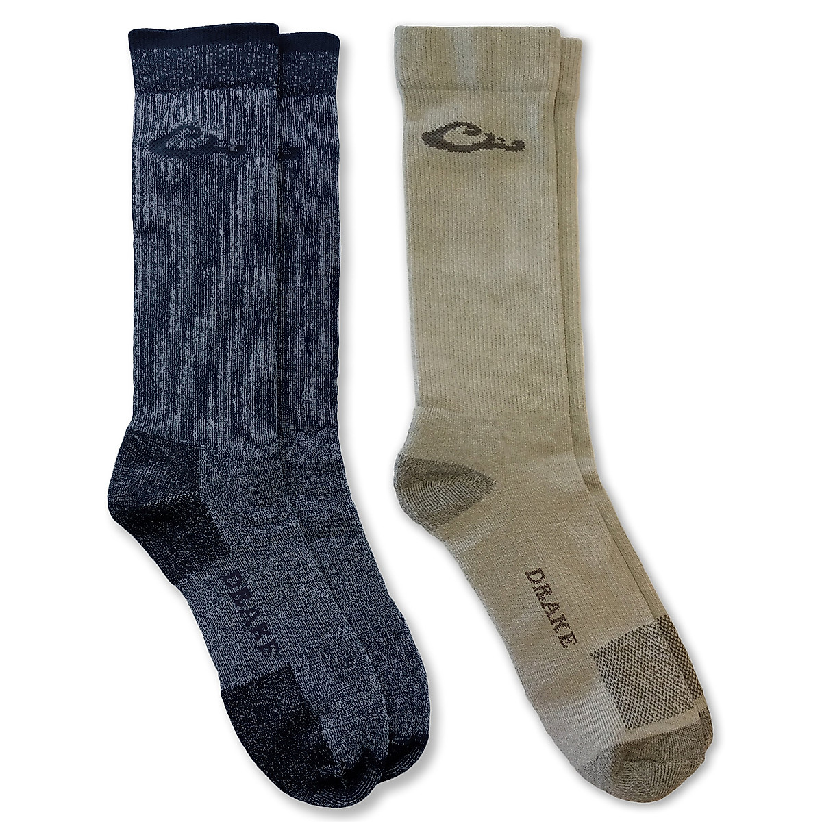 Drake Men’s Thermal 80% Merino Wool Sock And Moisture Control Ultra-Dri Hiker Crew Socks 2 Pair (Denim/Khaki, Men's Shoe Size 9-13 - Sock Size Large)