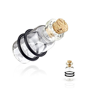 Clear Cork Bottle with 2-Black O-Rings Glass WildKlass Plugs (9/16")